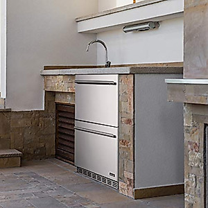 NewAir 24" Outdoor Fridge with Dual Drawers for Wine, Beer, and Beverages | 20 Bottle and 80 Can Capacity | Built-in or Freestanding | Weatherproof Stainless Steel Fridge | Ideal Outdoor Patio Fridge