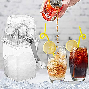 CZ-XING Ice Crusher Manual Rotary Ice Crusher Cocktails Slush Machine Ice Cube Crushed Smoothies Ice Crusher Machine Home 1.25L Chrome Plated Ice Grinder Ice cube Drinks Chopper Stirrer (Transparent)