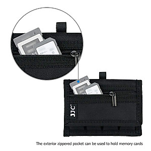 JJC Polyester 18650 Battery Pouch Case for 4PCS 18650 Battery with Extra Zipped Pocket, Hoop&Loop Closure Design 18650 Battery Storage Organizer, Water-Resistant and Easy Carrying with Carabiner