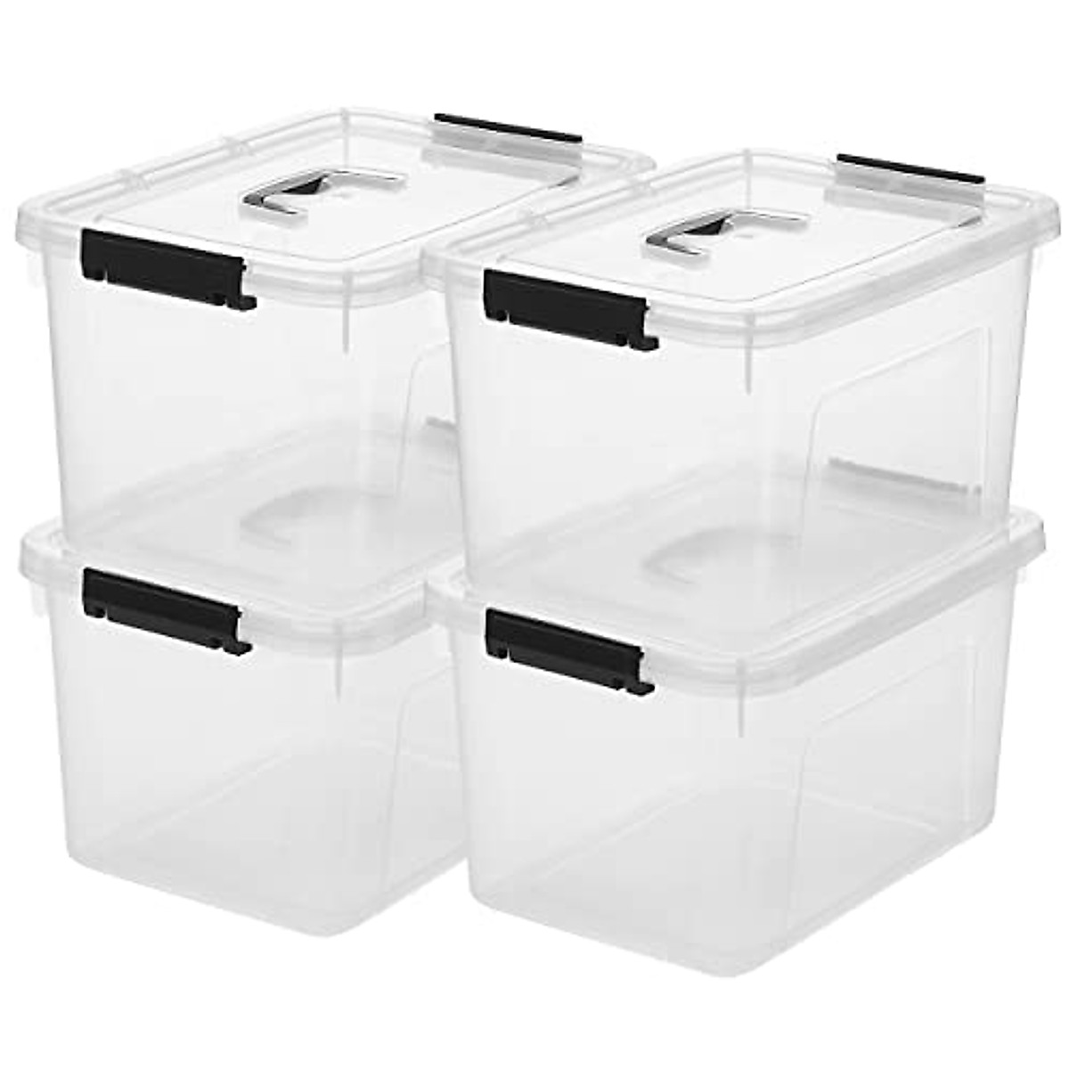 JUJIAJIA Clear Storage Latch Box 16 Quart, Plastic Box/Bin with Lid and Handles, 4-Pack