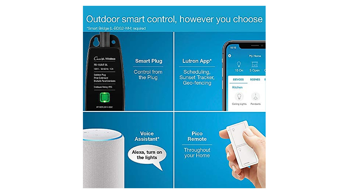 Lutron Caseta Outdoor Smart Plug & Remote - Landscape Lighting