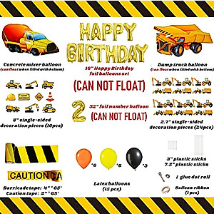 Construction Birthday Party Supplies 2 Years Old Construction Truck Birthday Party Supplies for Boys 2nd Birthday Decorations Toddler Birthday Party with Dump Truck Balloon and Concrete Mixer Balloon (second birthday)