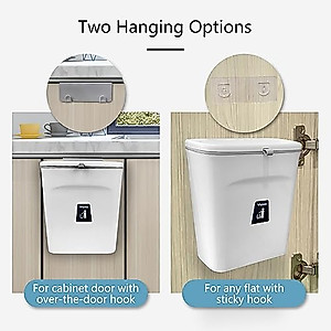 VIGIND 9L/2.4 Gallon Hanging Trash Can for Kitchen Cabinet Door with Lid, Small Under Sink Garbage Can,Trash Bin for Bathroom, Wall Mounted Counter Waste Compost Bin, Plastic  (White)