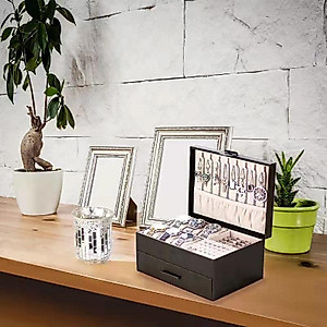 BareTulip Jewelry Organizer Mens Jewelry Box with 2 layers storage Watch Sunglass necklace Ring Bracelet Large Jewelry Box for Women Grey