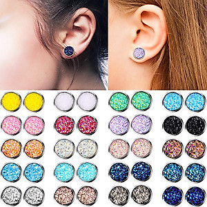 20 Pairs Druzy Stud Earrings Set Stainless Steel Earrings Pierced Earrings Jewelry for Women(Round)