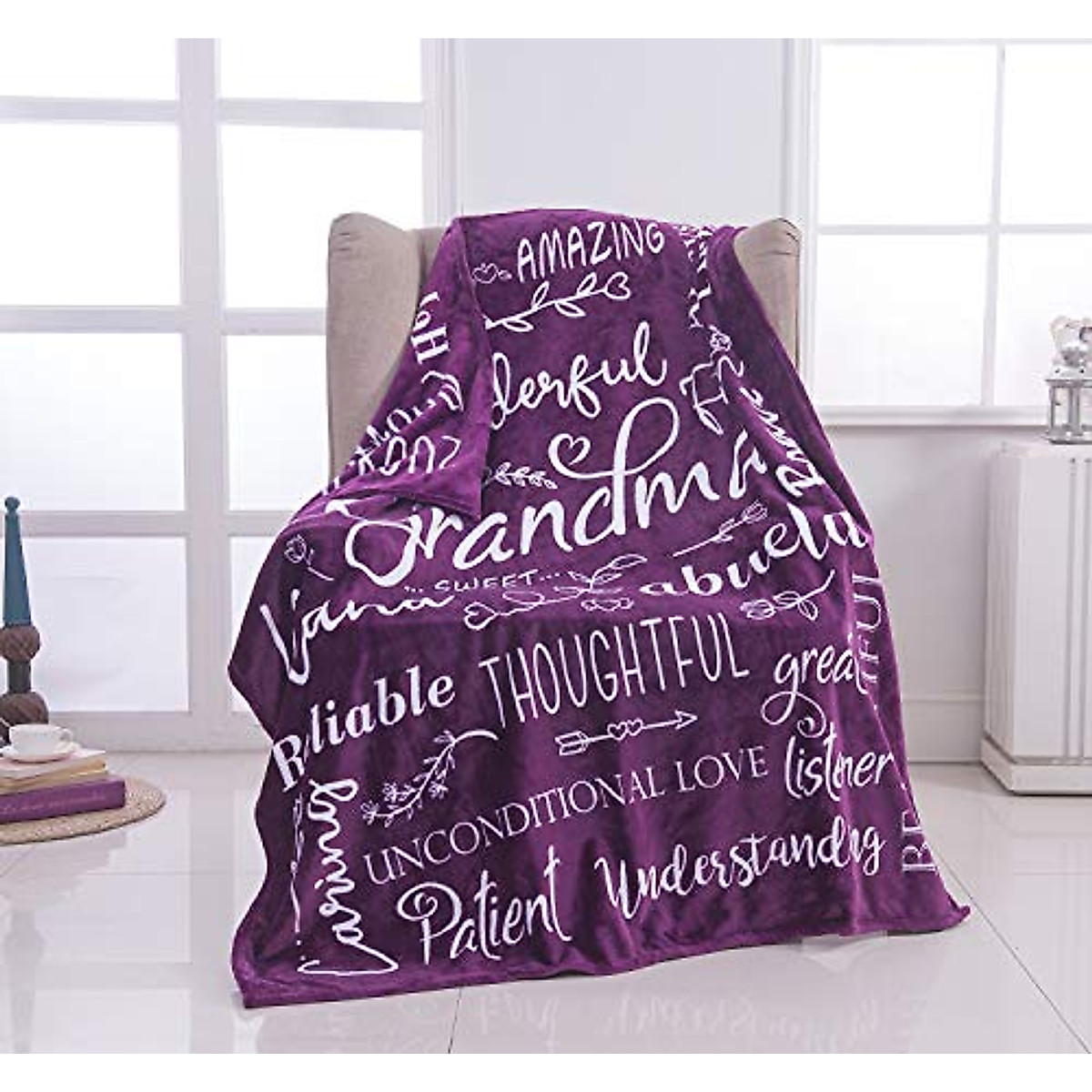 Wonderful Grandma Throw Blanket | Best Grandma Gifts | Wrap Your Grandmother with Love and Inspirational Words | Comfort Grandma Blanket Mothers Day Birthday Gifts for Grandma (Purple, Flannel)