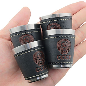 ZZHXSM Shot Glass 4pcs Stainless Steel Shot Glass With 1 Leather Cover Bag Portable Outdoor Travel Cup