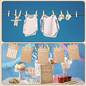 Patelai 321 Pcs Baby Shower Games Supplies, 5 Sets (50 Cards Each) Activities Cards with 20 Pencils 1 Don't Say Baby Sign 50 Clothespin(Kraft Style)