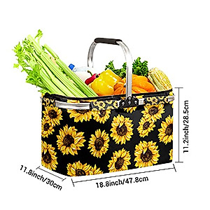 Collapsible Market Basket Sunflower, 36L Large Picnic Basket, Portable Shopping Basket with Aluminum Handles for Storage Grocery, Travel, Camping