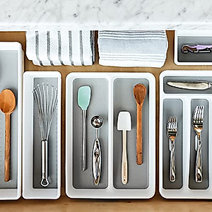 madesmart Premium Antimicrobial Classic Mini Utensil Tray, Soft Grip, Non-Slip Kitchen Drawer Organizer, 2 Compartments, Multi-Purpose Home Organization, EPA Certified, White