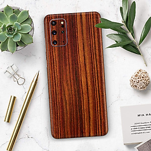 DesignSkinz Bright Red Ebony Woodgrain Protective Vinyl Decal Wrap Skin Cover Compatible with The Samsung Galaxy S20 (Screen Trim & Back Glass Skin)
