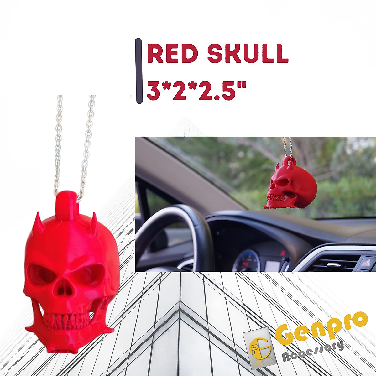 Skeleton Skull Car Accessory Miror Accesory 3 * 2 * 2,5" (Red)