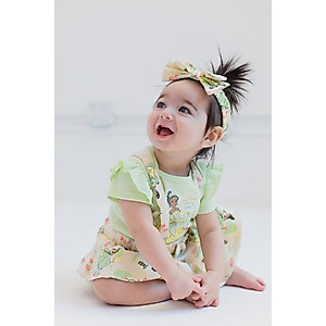 Disney Princess Belle Newborn Baby Girls Bodysuit French Terry Jumper and Headband 3 Piece Outfit Set Yellow 0-3 Months