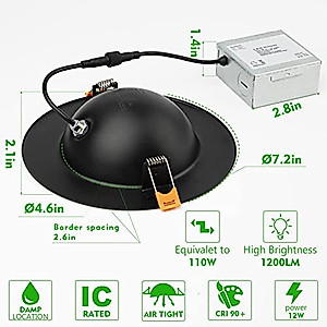 bulbeats 12Pack 𝗠𝗲𝘁𝗮𝗹 6 Inch Gimbal LED Recessed Lighting, Recessed Lighting 6 inch 12W 1200LM Super Bright Angled Recessed Lighting 3000K/4000K/5000K Directional Downight