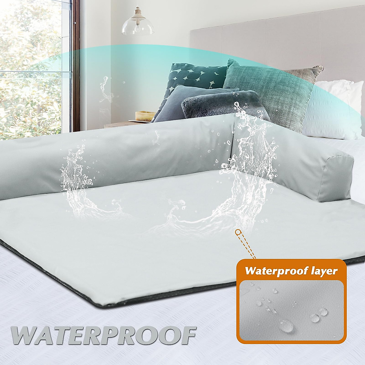 TNELTUEB Calming Dog Couch Bed for Extra Large Dog, Cooling Mat for Dogs, Waterproof & Anti Dogs Cats Scratch Cloth for Pet Couch Protector, Dog Mat Sofa Bed with Soft Neck Bolster (XL,Grey)