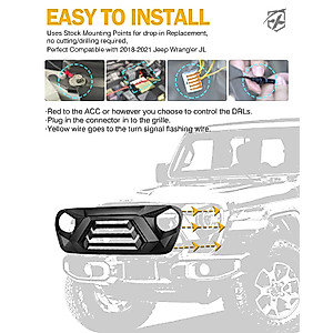 Xprite Front Grille with Turn Signals and Daytime Running Light, Matte Black Grille Compatible with 2018-2024 Jeep Wrangler JL JLU & 2020+ Gladiator JT