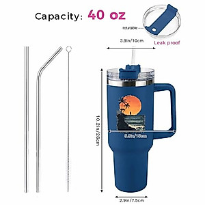 LB LEOBON 40 ounce insulated cup with handle, double-layer vacuum stainless steel material, equipped with straw, can keep warm or maintain cold drinks Neone Poppe Sunset 2 Cowboy Blue
