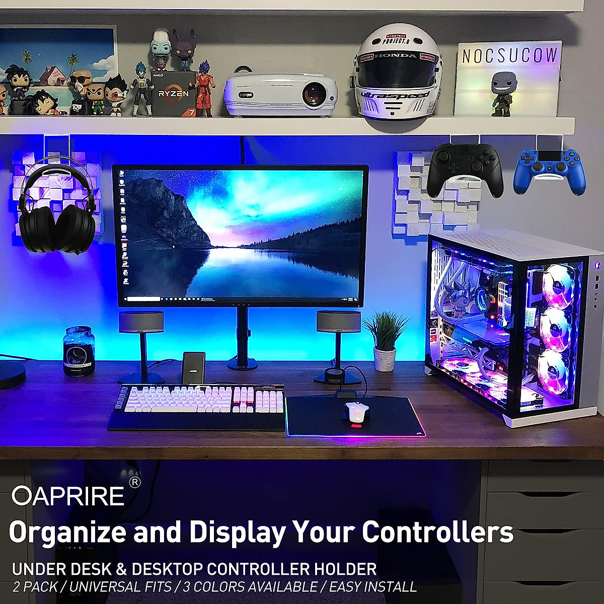 OAPRIRE Under Desk & Desktop Controller Holder Gaming Accessories (2 Pack), Universal Controller Stand for PS5 PS4 Xbox ONE STEAM PC (Crystal Clear)