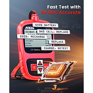 ANCEL BST200 Car Battery Tester 12V 100-1100 CCA Automotive Bad Cell Load Test Tool Digital Analyzer Tester for Car Truck Motorcycle SUV Boat and More