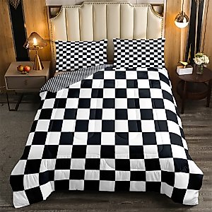 Erosebridal Black Grid Comforter Set Twin Black and White Checkered Bedding Set Reversible Farmhouse Buffalo Plaid Comforter for Kids Boys Teen Bedroom,Gingham Duvet Insert with 1 Pillow Case