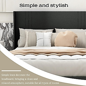 Tuconia Upholstered Platform Full Bed Frame with Headboard Wooden Slats Support Easy Assembly No Box Spring Needed Black Linen