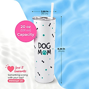 SassyCups Dog Mom Tumbler with Straw | Vacuum Insulated Stainless Steel Dog Themed Travel Mug | Cute Cup For Dog Lover | New Dog Owner | Dog Items For Women | From Dog (20 oz, White, Mint, Black)