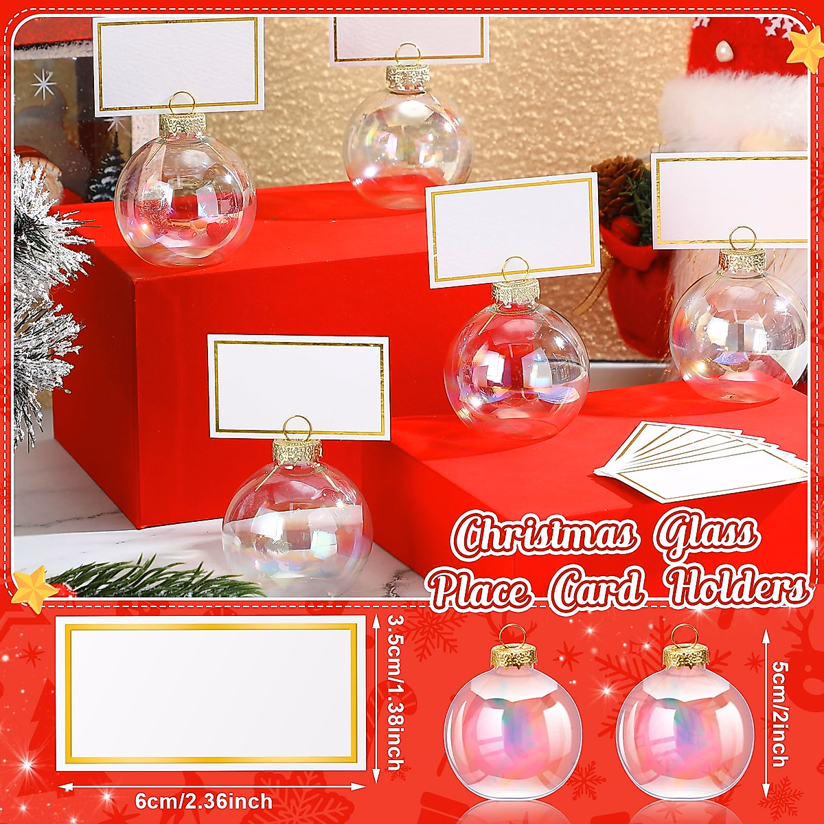 Liliful 12 Set Christmas Glass Place Card Holders Including Cards Table Sign Card Holder Ornament Table Number Holders Display Place Cards for Wedding Anniversary Birthday Party Table Numbers