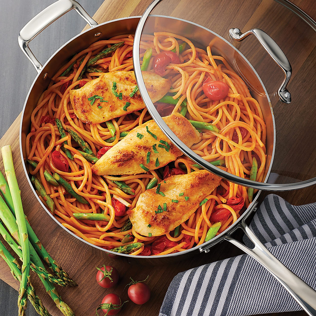 Tramontina Stainless Steel Tri-Ply Clad 12-Piece Cookware Set, Glass Lids, 80116/1012DS