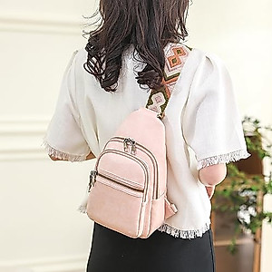 Osunnus Sling Bag for Women Crossbody Purses Trendy PU Leather Small Sling Backpack Chest Bag for Women with Wide Guitar Strap, Pink