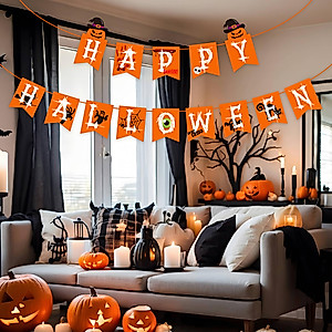 Happy Halloween Birthday Banner, Witch Ghost Pumpkin Claw Theme Party Decorations, Halloween Party Supplies (Orange)