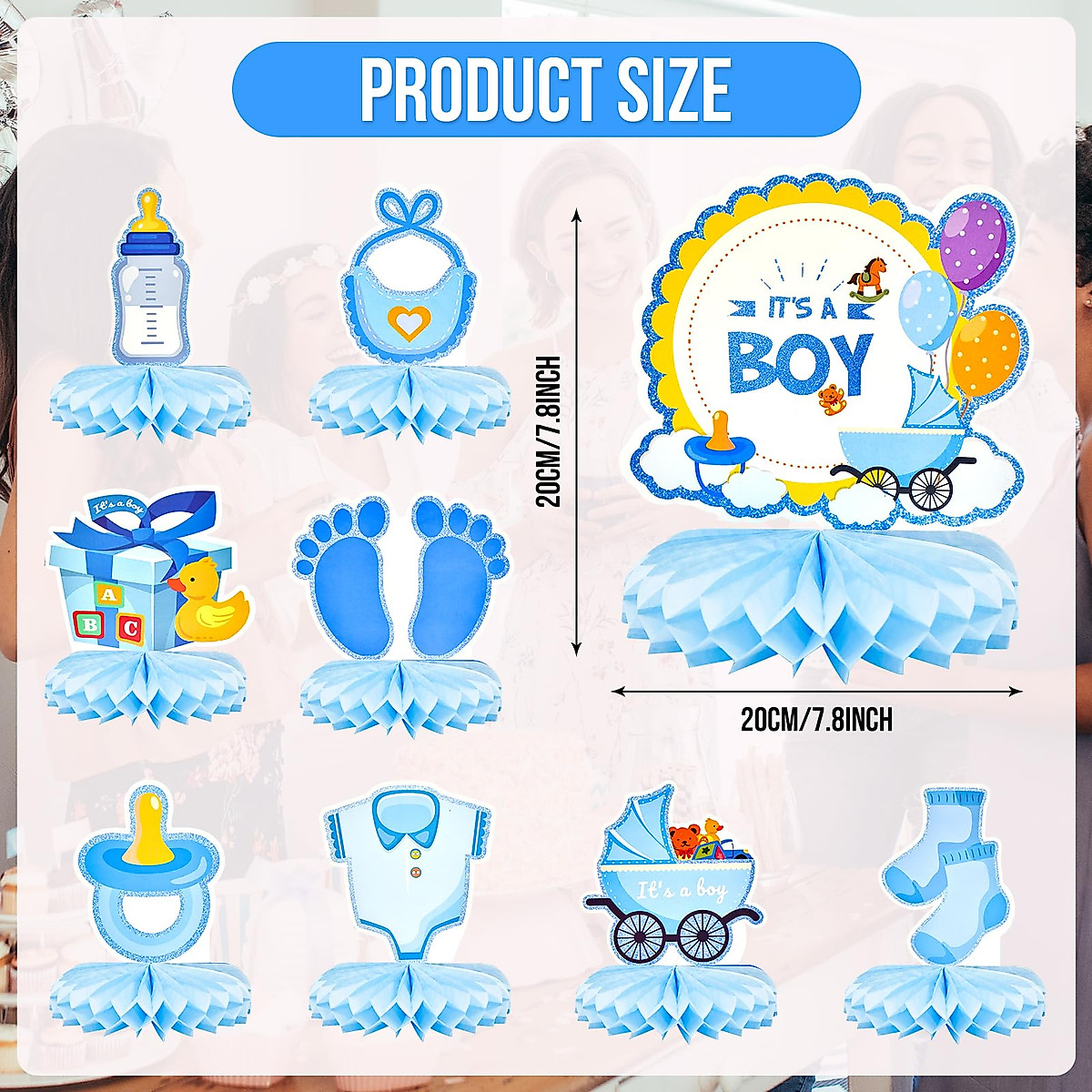 9 Pieces Blue Baby Boy Honeycomb Centerpieces Table Decor, It's a Boy Welcome Newborn Pattern Table Topper Ornaments Signs for Gender Reveal Baby Shower Party Decorations Photo Booth Props