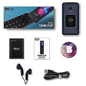 BLU Tank Flip |Unlocked | 4G LTE Flip Phone|2022 | 2.8” + 1.8” Display | Blue
