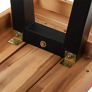 PHI VILLA Outdoor Wood Table Bench Set for 3, 1 Wood Dining Table & 1 Wooden Bench, Acacia Wood Patio Furniture Set for Porch Yard Deck, Teak Color