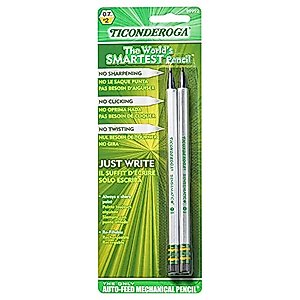 Ticonderoga Sensematic Mechanical Pencil, 0.7mm Lead, Silver, 2 Count