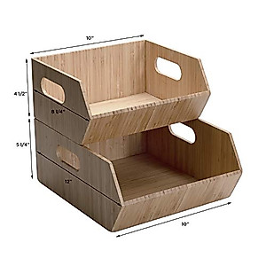 MobileVision XL Bamboo Storage Bins for Pantry & Kitchen Cabinet Organizer Multi-Purpose 2 PC Stackable Set Larger Bins for Potatoes Onions Packaged Goods & More