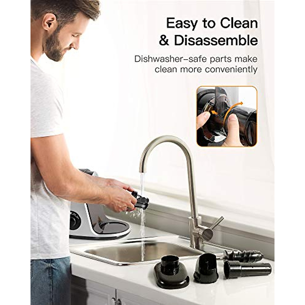 Juicer Machine, Slow Masticating Juicer with 2 Speed Modes & Reverse Function, Easy to Clean Juicer BPA-Free Cold Press Juicer with Quiet Motor, Includes Cleaning Brush & Recipes for Vegetables and Fruits