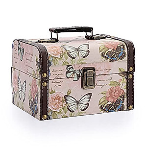 ELLDOO Butterfly Treasure Chest Box, Wooden + PU Leather Storage Decorative Box for Jewelry Trinkets, Keepsakes box for Girls Women Gifts