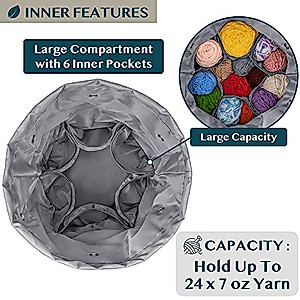 PAVILIA Knitting Bag Crochet Organizer Bag, Yarn Storage Tote, Knitting Accessories Supplies, Yarn Holder for Knitting with Grommets, Needles Hooks Essentials, Crochet Project Case (Floral Gray)