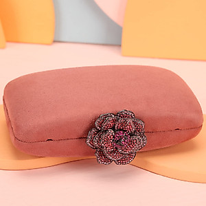 Fawziya Evening Clutch Bling Rhinestone Rose Velvet Novelty Medium Purses For Women Formall-Pink