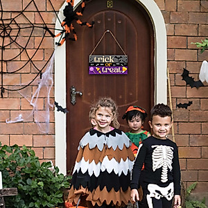 Trick or Treat Wooden Welcome Sign for Front Door, Halloween Porch Decor Wall Art Hanging Sign, Halloween Party Home Decorations Supplies-5"x10" -WSB01