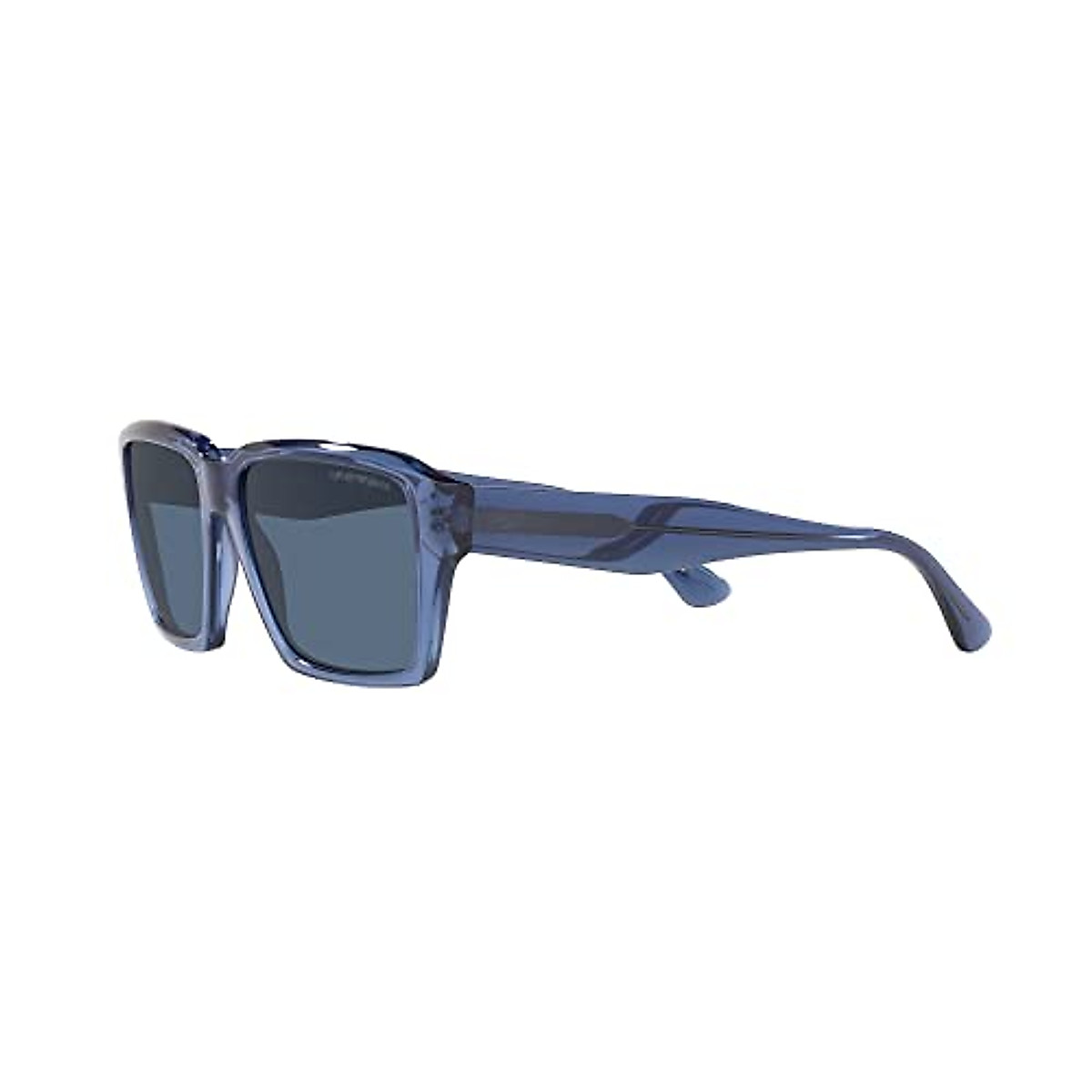 Emporio Armani Men's EA4186F Low Bridge Fit Rectangular Sunglasses, Shiny Transparent Blue/Dark Blue, 58 mm
