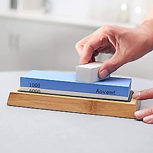 Aovemt Knife Sharpening Stone, Premium Knife Sharpening Kit, 2 Side Grit 1000/6000 Whetstone, Wet Stone, Nonslip Base, Angle Guide and Flattening Stone