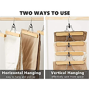 Amber Home Natural Wooden Pants Hangers 24 Pack, Wood Clamp Hangers with Non Slip Padded Velvet, Jeans/Slacks Hangers Hair Extension Hangers for Skirts, Trousers, Wigs (Natural, 24)