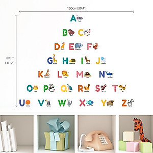 DECOWALL DS-8014 Colourful Animal Alphabet ABC Kids Wall Stickers Wall Decals Peel and Stick Removable Wall Stickers for Kids Nursery Bedroom Living Room (Small) décor
