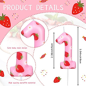 Conelist Berry 1st Birthday Number Candle Pink Cake Topper with Strawberry Happy Birthday Strawberry Cake Candle for Fruit Baby Shower Kids 1st Strawberry Theme Birthday Cake Decoration for Party