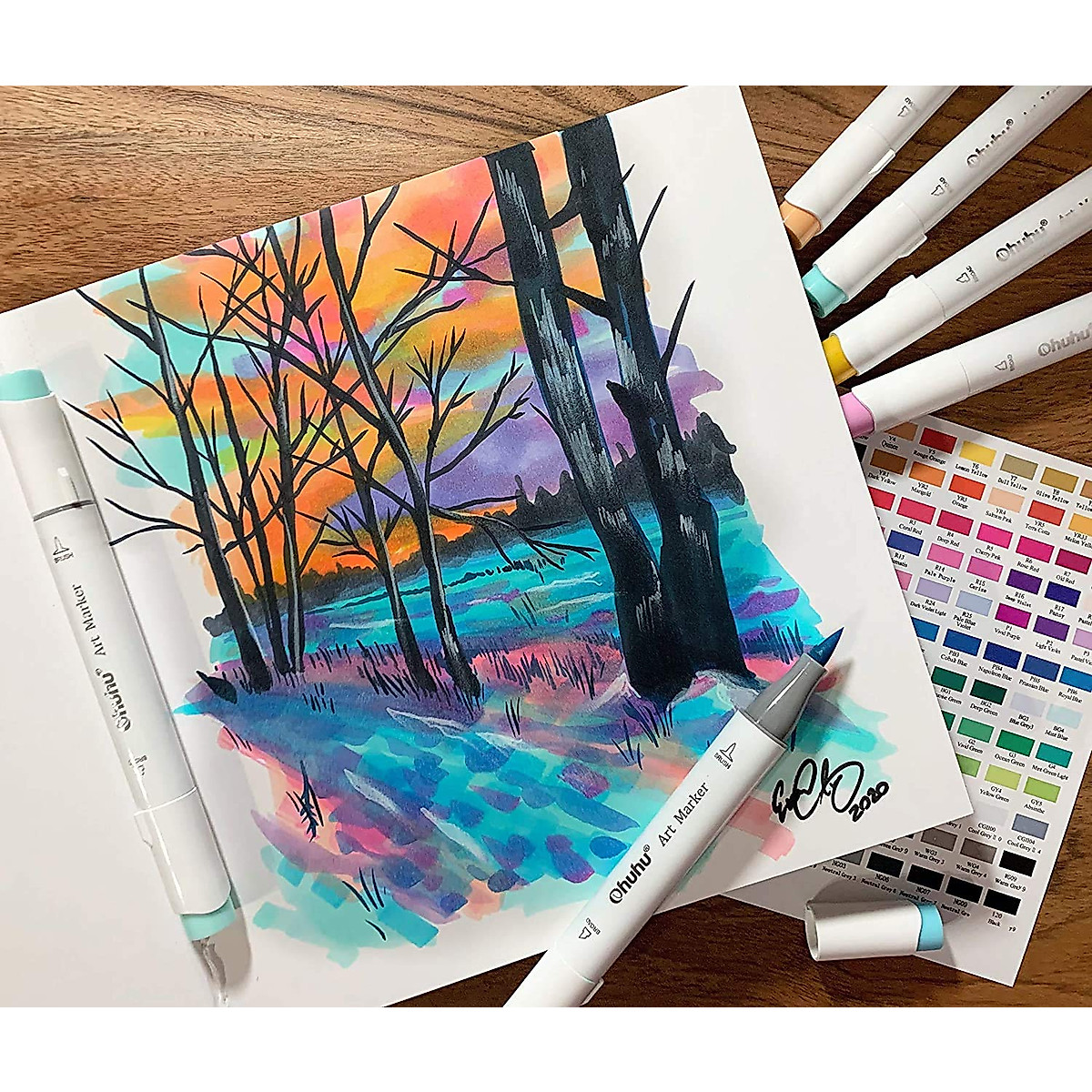 Ohuhu Sketchbook Marker Paper Pad: 8.3"x8.3" Square Art Sketch Book Drawing Papers 78 Sheets/156 Pages 120 LB/200 GSM Hardcover Sketching Books for Alcohol Markers Heavyweight Sketchpad Christmas Gift