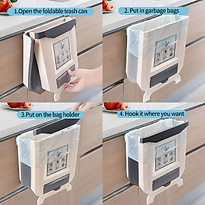 Hanging Kitchen Trash Can, 2.4 Gallon Plastic Folding Small Garbage bin, Collapsible Mini Hanging Waste Bin for Cabinet, Car, Bedroom, Bathroom, Kitchen, and Office. (Brown)