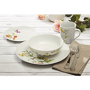 Safdie & Co. AM02684 16 Piece Botanical Butterflies Dinner Set, 16pcs, White