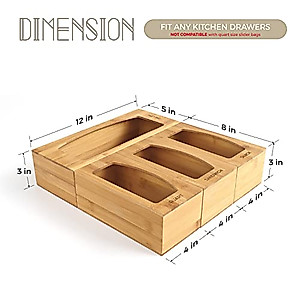 IOCREATIVE Ziplock Bag Storage Organizer - Food Baggie Holder for Kitchen Drawer - Sandwich, Snack, Quart & Gallon variety size bags - Compatible with Ziploc, Solimo, Glad, Hefty - Bamboo