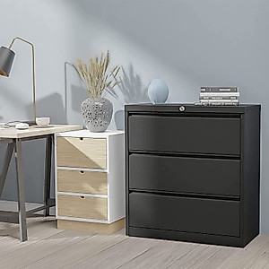 Aobabo 3 Drawer Vertical File Cabinet,35.55In Wide Metal 3 Drawer Vertical Filing Cabinet with Lock,Home Office School Furniture for Letter/Legal/F4/A4 Size Hanging Files,Black